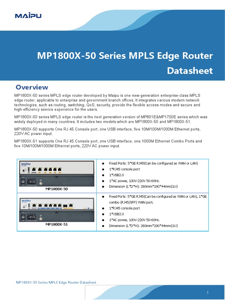 MP1800X-50 Series MPLS Edge Router Datasheet - 20230220 | PDF | I Pv6 | Networking