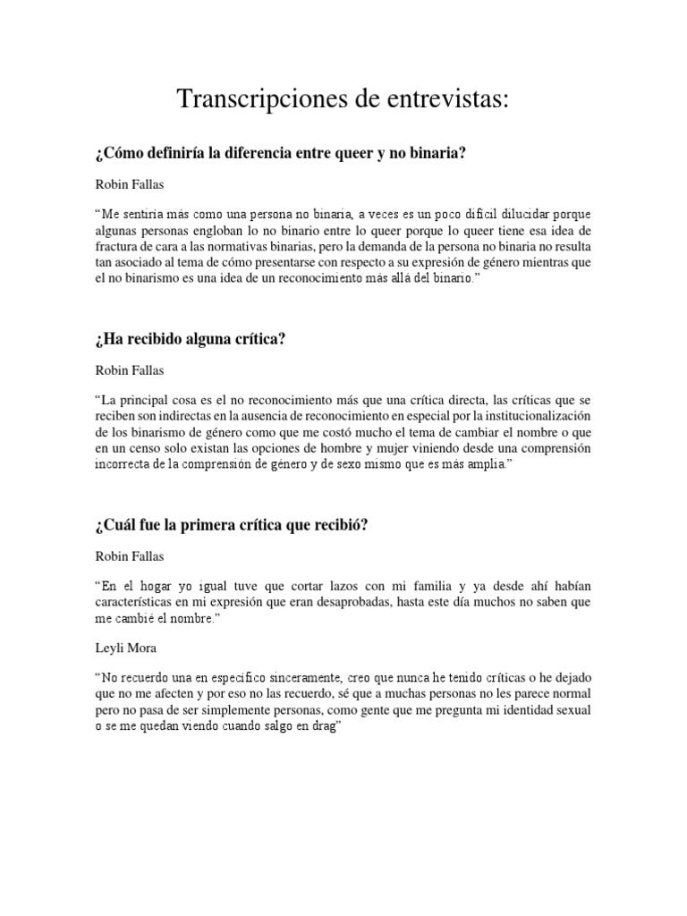 Transcripciones de entrevistas | PDF | Género | Estudios de género