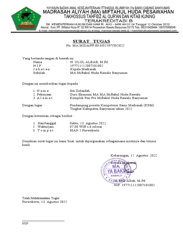 Surat Tugas KSM - Sampel Full | PDF