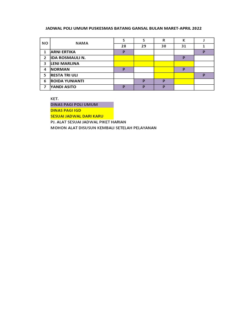 Jadwal Poli Umum | PDF