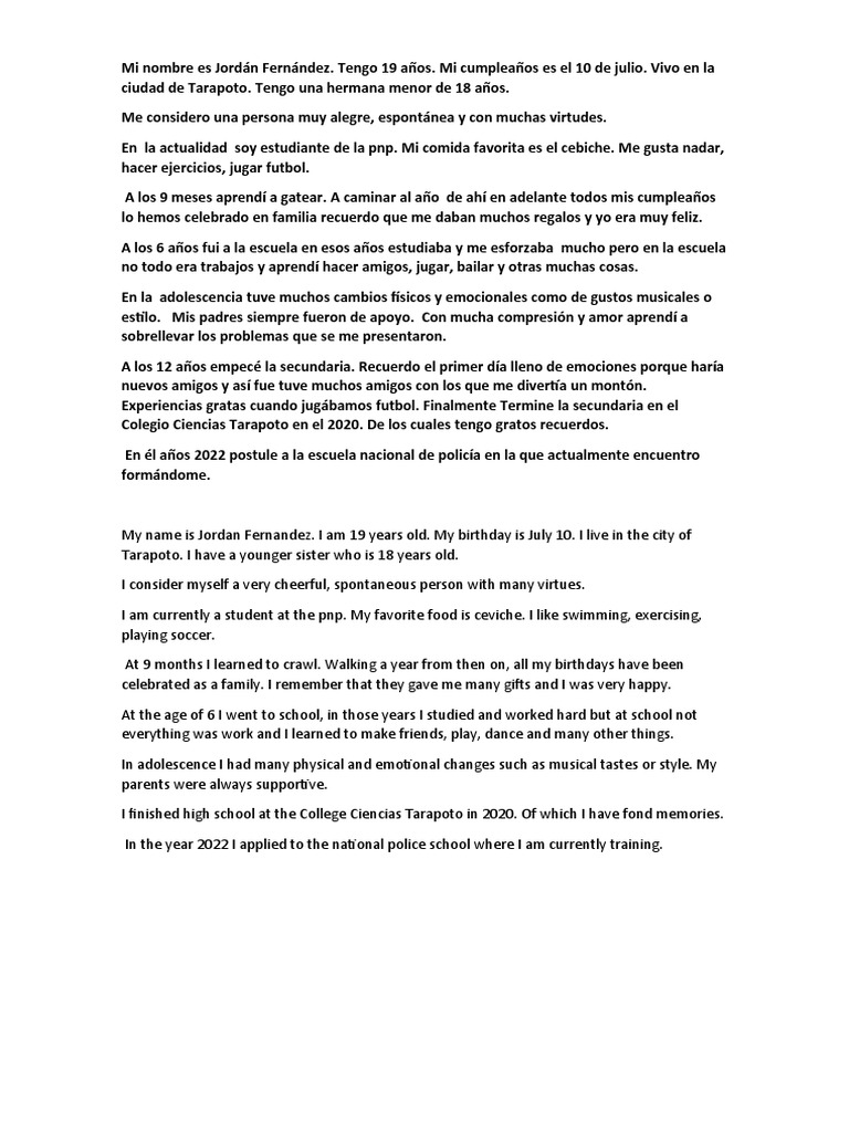 Biografía de Jordán Fernández: Estudiante PNP | PDF