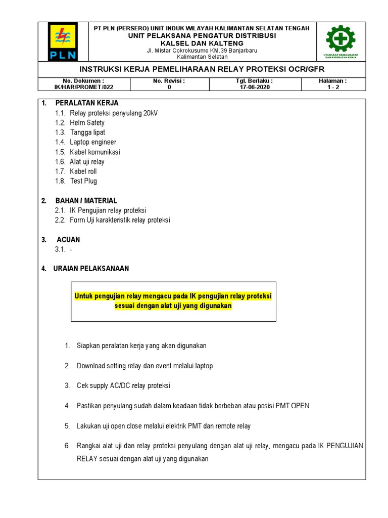 Ik - Har - Promet - 022 Pemeliharaan Relay Proteksi Ocrgfr | PDF | Teknologi & Rekayasa
