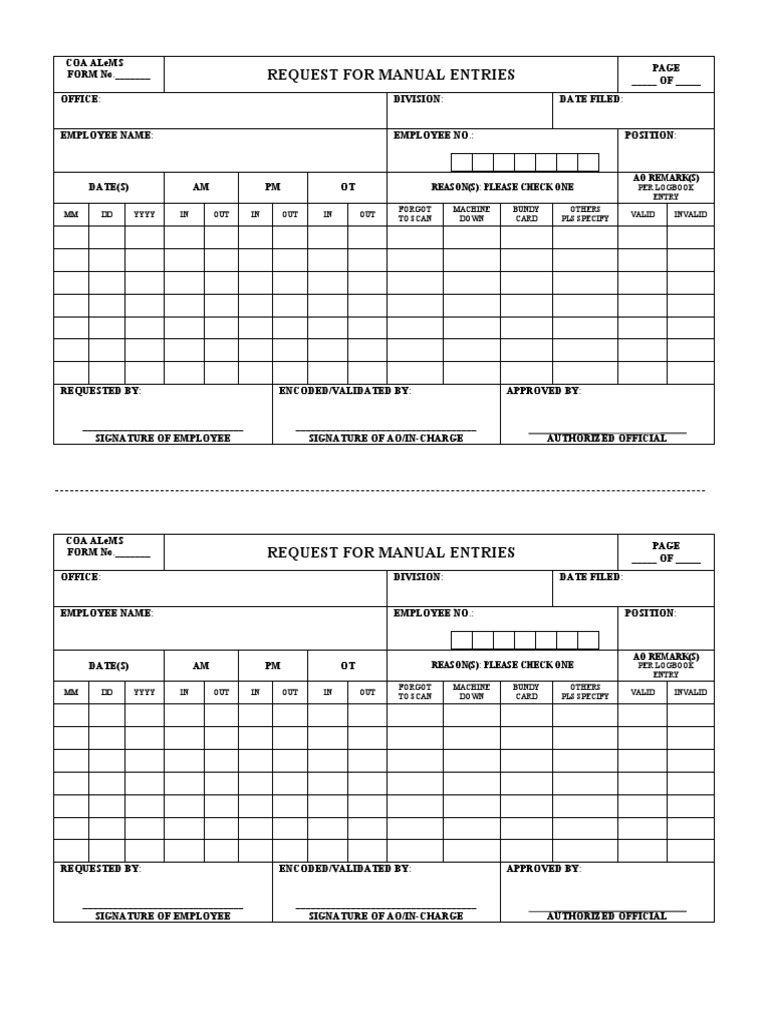 Request For Manual Entries | PDF