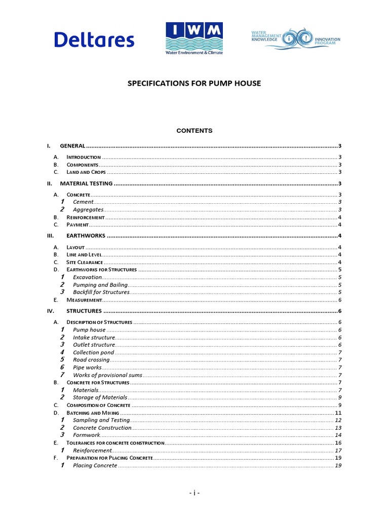 Pump House Specifications Guide | PDF | Concrete | Pipe (Fluid Conveyance)