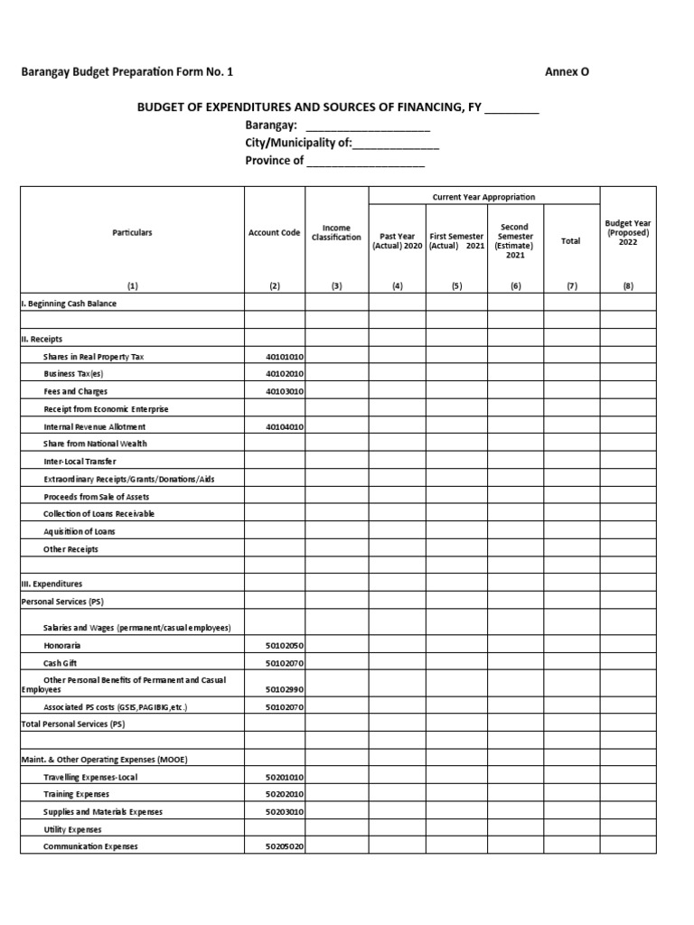 Barangay Budget Preparation Form No. 1 | PDF | Expense | Taxes