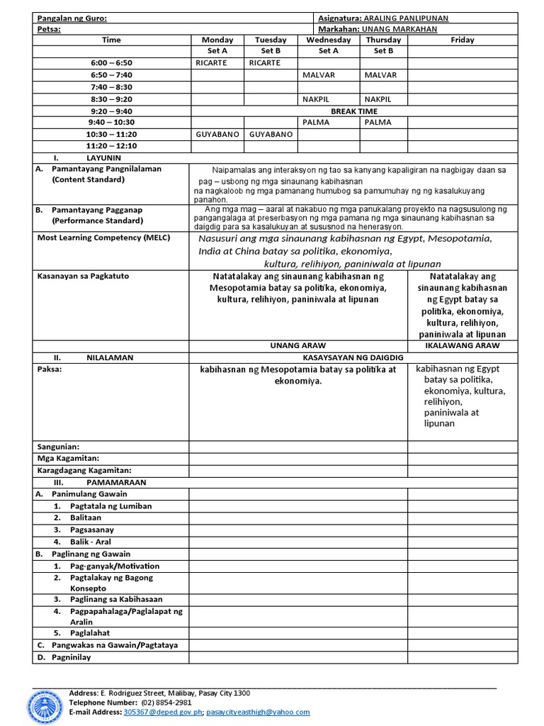 DLL Template 2 | PDF