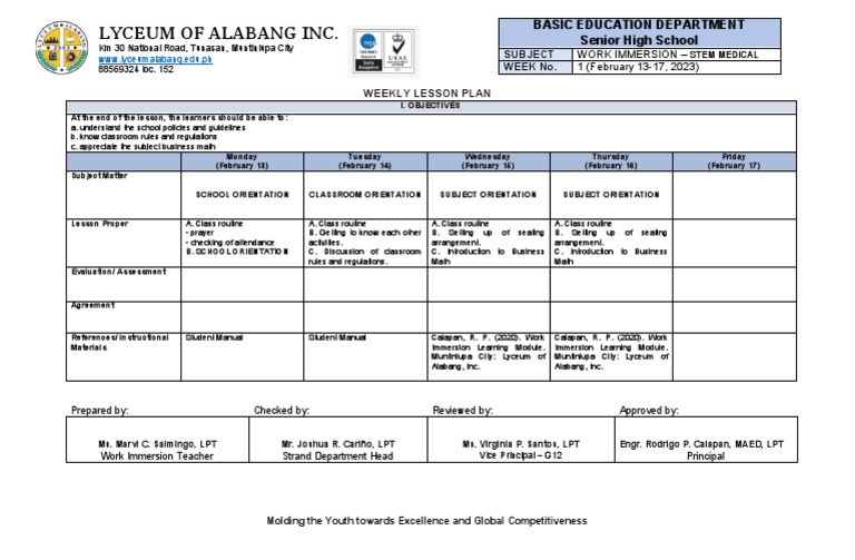 WLL Week 1 Work Immersion | PDF | Change | Communication