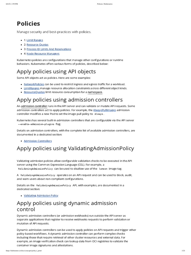 Policies - Kubernetes | PDF | Software | Computer Programming