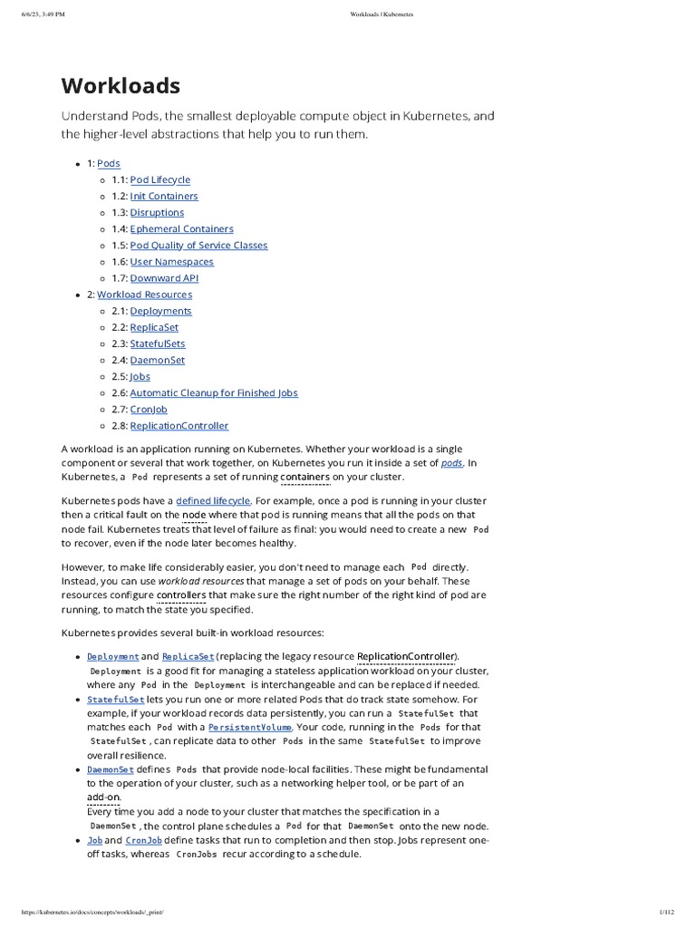 Workloads - Kubernetes | PDF | Computing | Computer Architecture