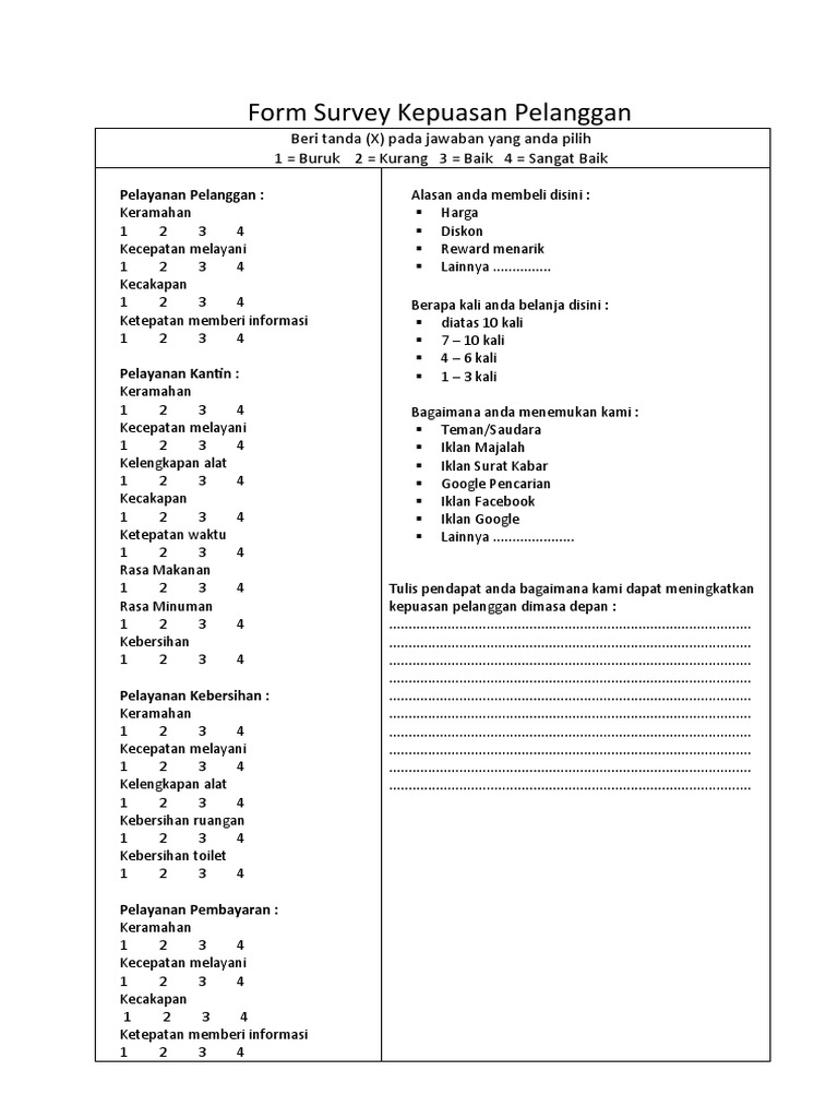 Form Survey Kepuasan Pelanggan | PDF Form Survey Kepuasan Pelanggan | PDF