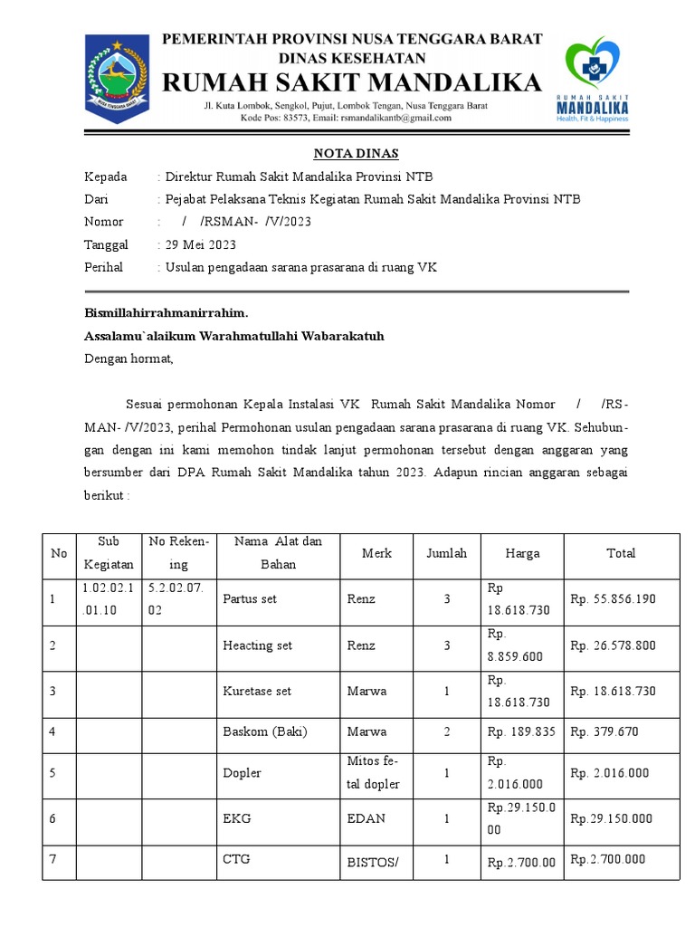 Nota Dinas PPTK Manajeman | PDF