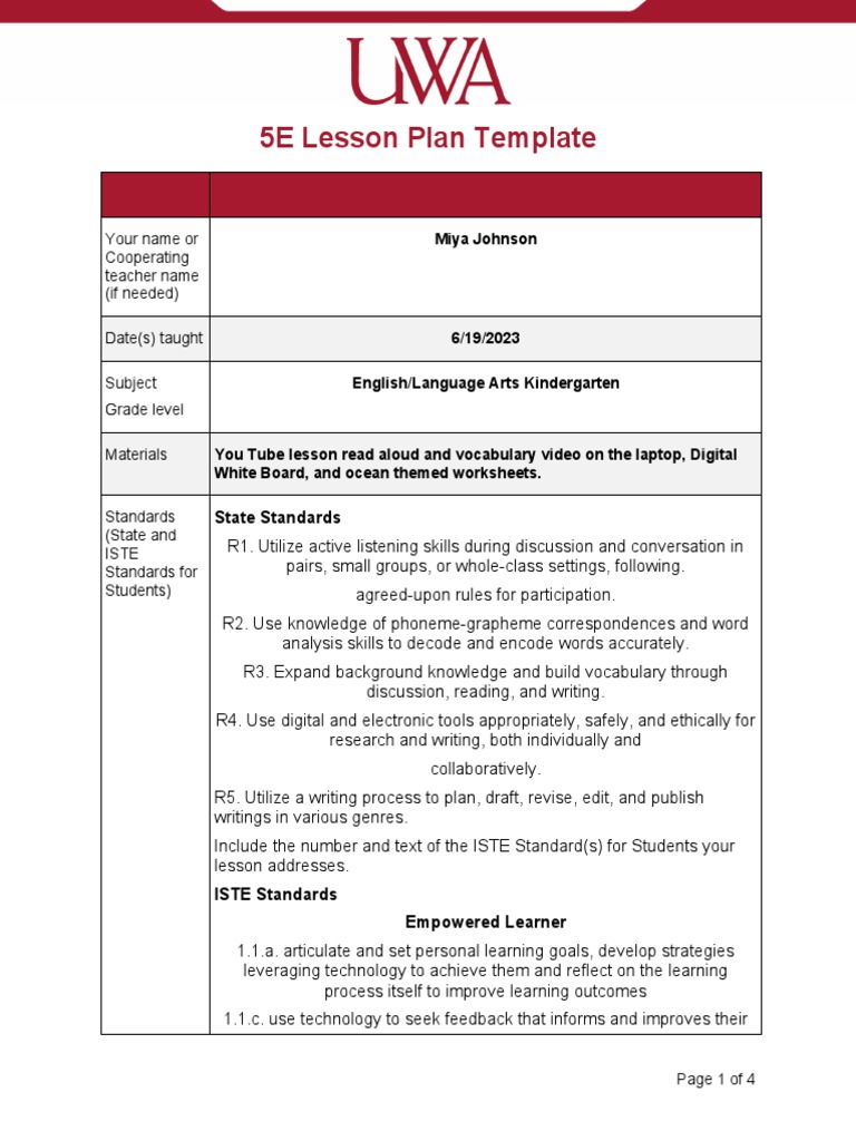 ed508-5e-lesson-plan-for kindergarten | PDF