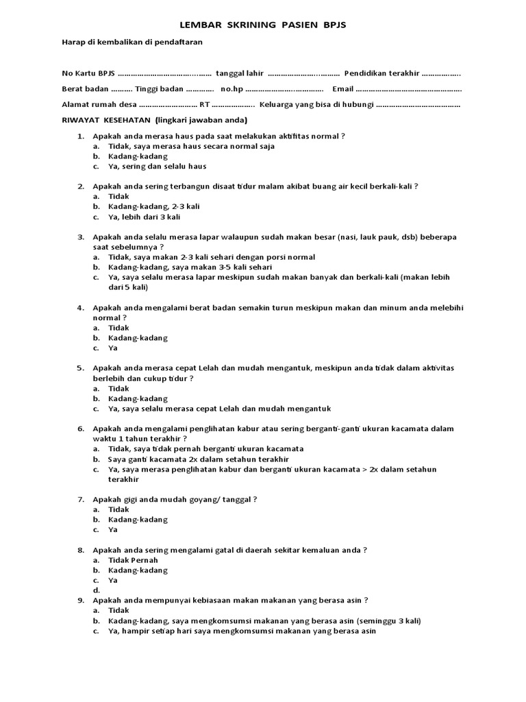 Lembar Skrining Pasien BPJS | PDF
