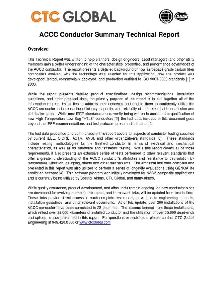 ACCC Conductor Technical Report Summary | PDF | Electrical Conductor | Composite Material