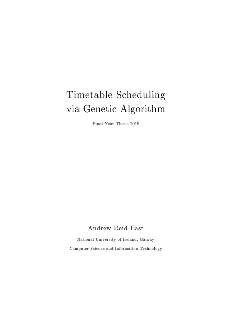 Timetable Scheduling Via Genetic Algorithm Andrew Reid East Pdf