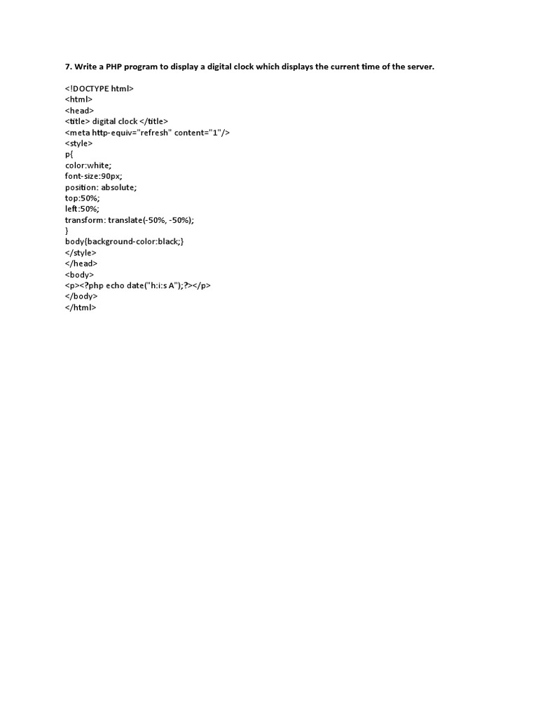 Write A PHP Program To Display A Digital Clock Which Displays The Current Time of The Server | PDF