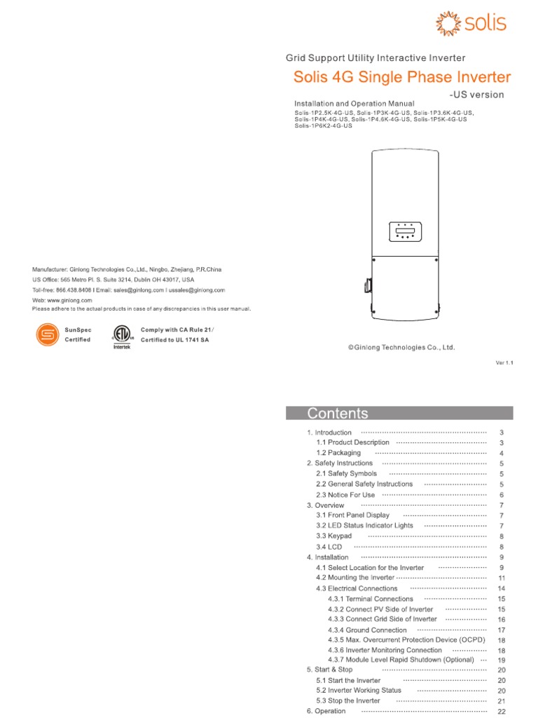 Solis Manual (2.5-6) K 4G LW USA | PDF