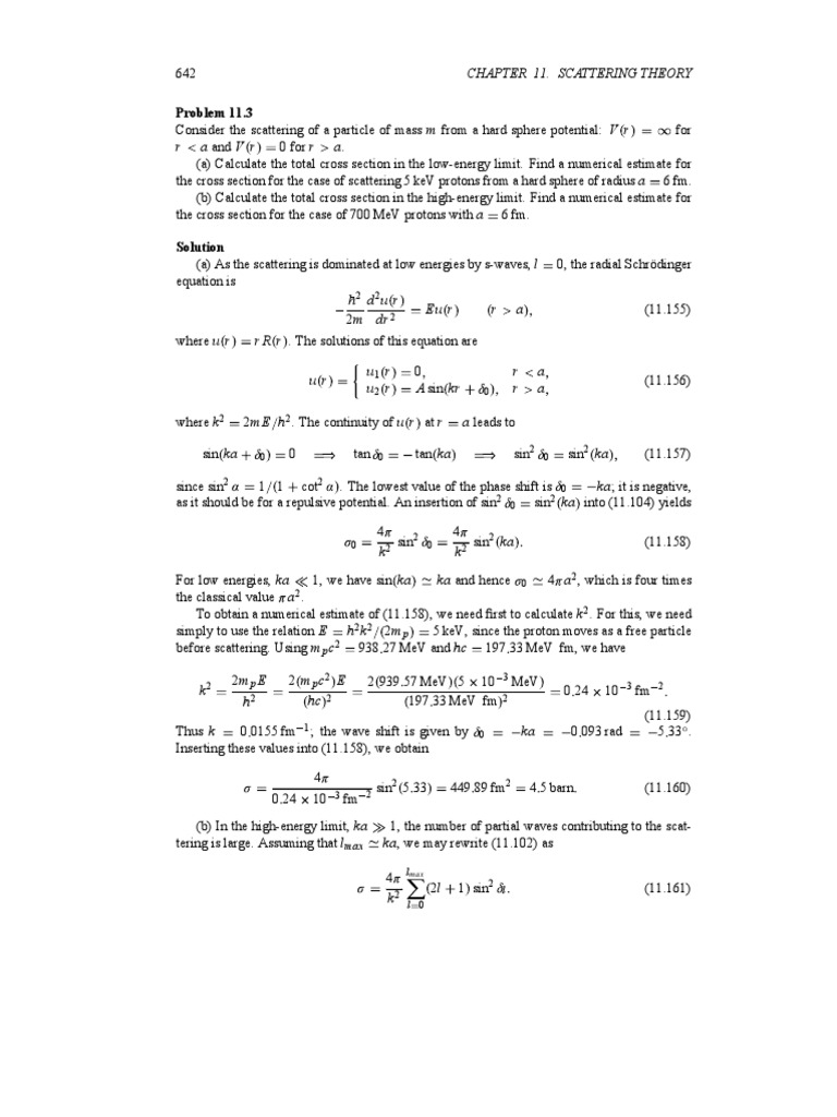 Scattering by Perfectly Rigid Sphere and by Square Well Potential | PDF