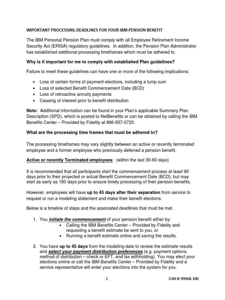 IBM Pension Benefit Processing Deadlines | PDF | Pension | Life Annuity