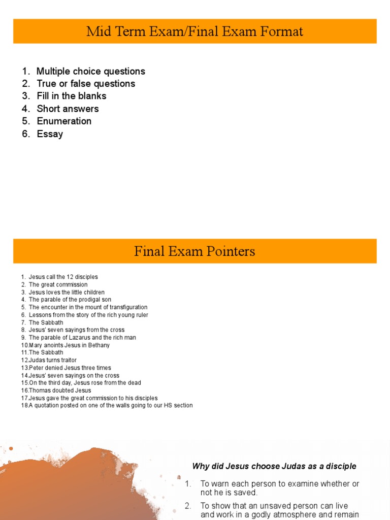 Final Exam Format & Pointers | PDF | Jesus | Lazarus Of Bethany
