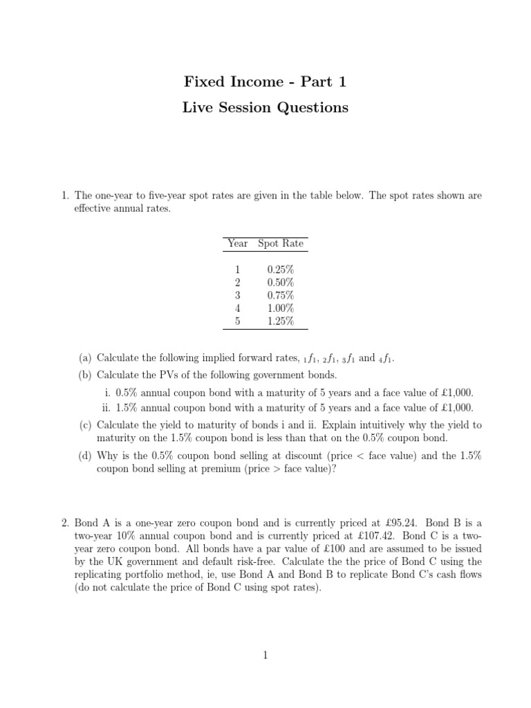 Fixed Income - Part 1 Live Session Questions | PDF