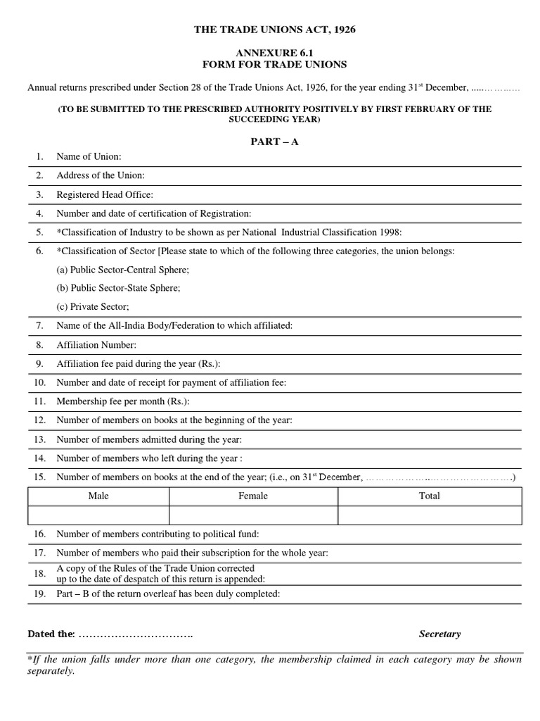 Trade Union Annual Return Form 1926 | PDF | Expense | Loans