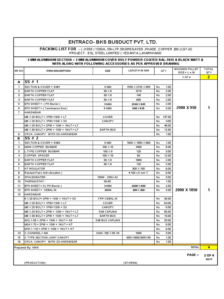 Entraco-Bks Busduct Pvt. LTD.: Packing List For | Download Free PDF ...