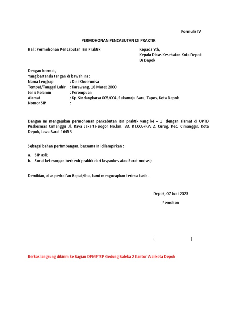 Permohonan Pencabutan Izin Praktik | PDF