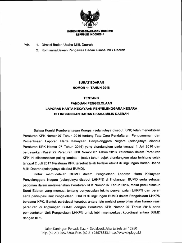 SE KPK - 11 - 2018 Pengelolaan LHKPN Di Ling BUMD | PDF