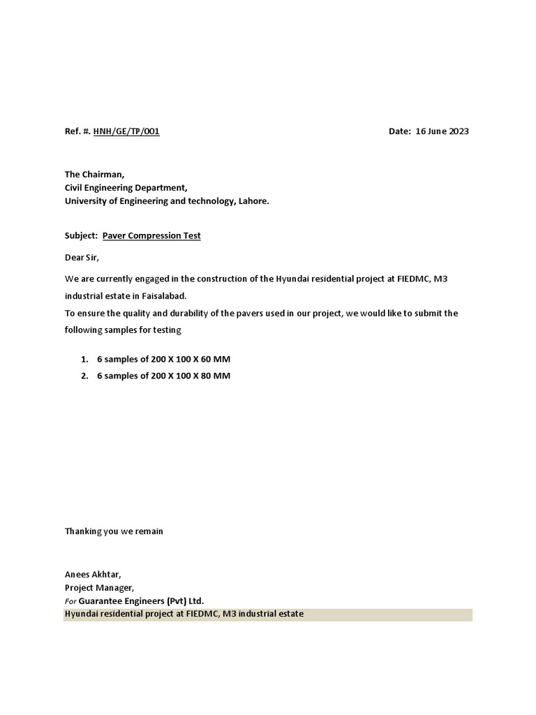 Paver Testing Letter 2 | PDF