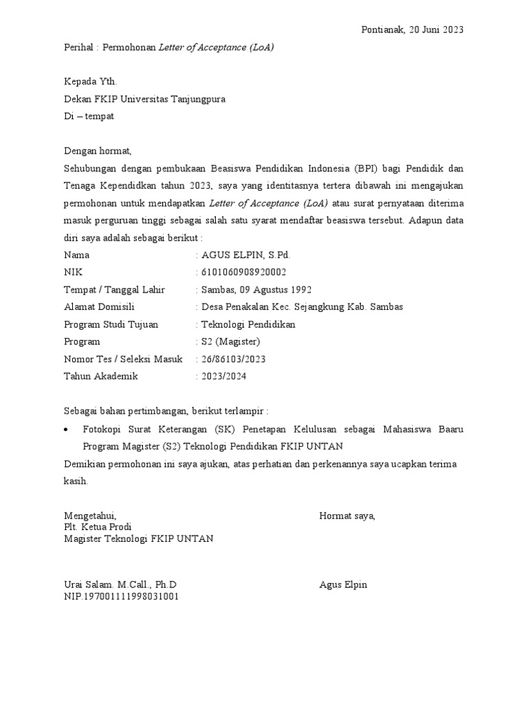 Permohonan LoA | PDF