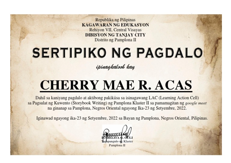 Sertipiko ng Pagdalo Cherry Mae Acas | PDF