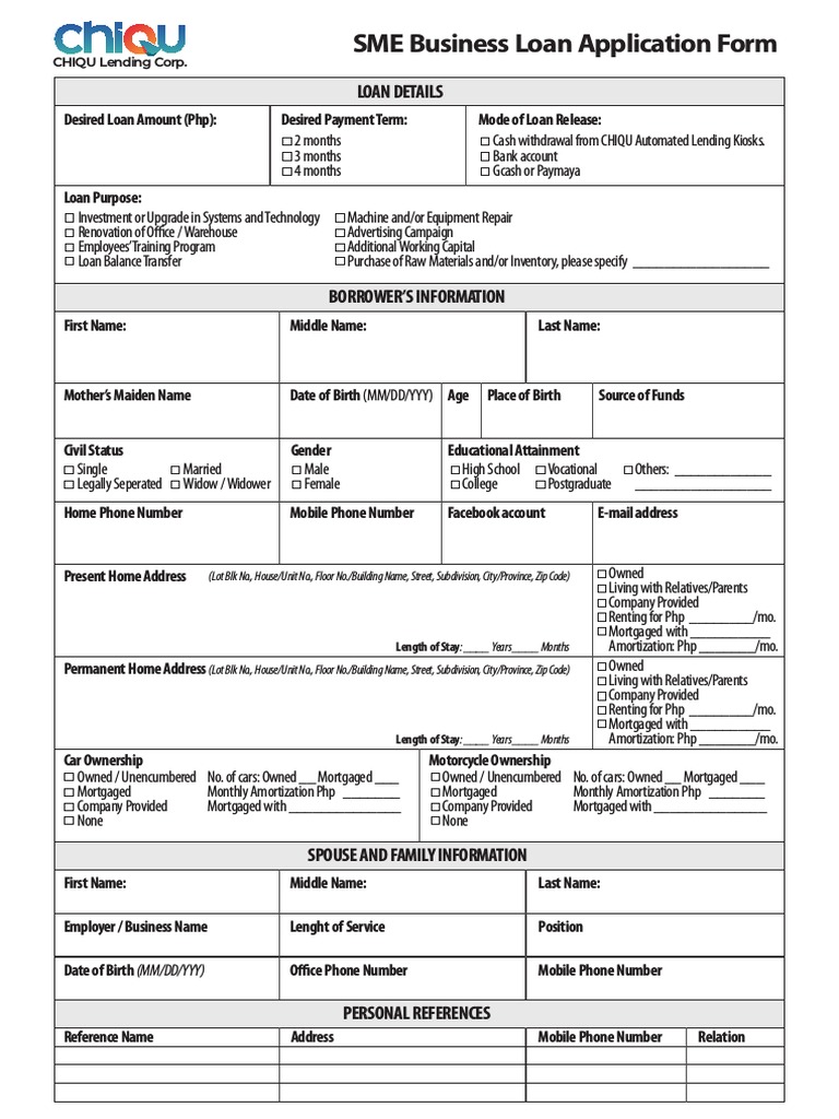 SME Business Loan Application Form | PDF | Loans | Mortgage Loan