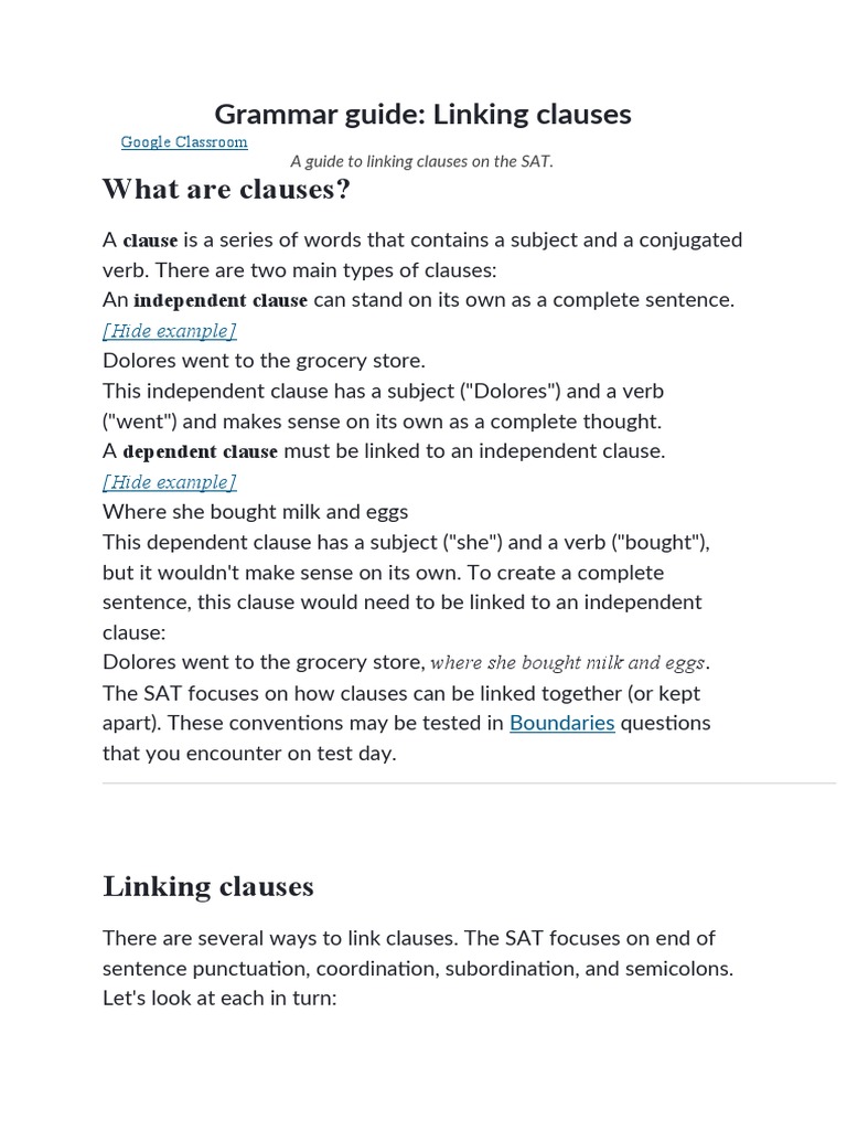 Linking Clauses | PDF | Comma | Syntax