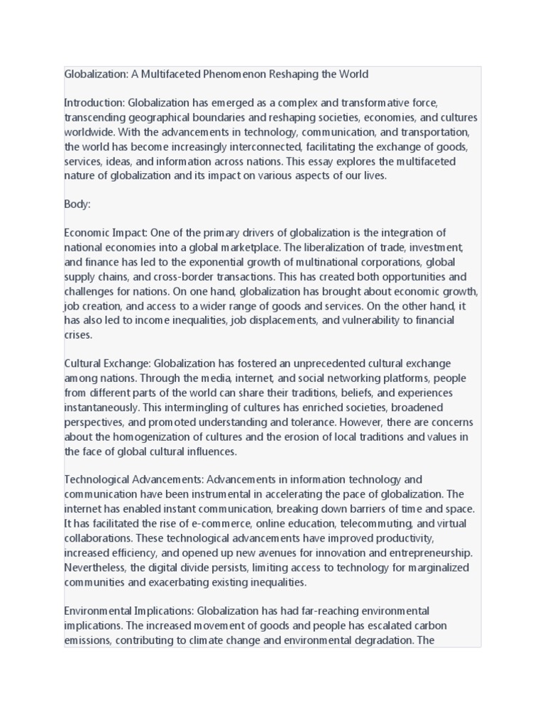 A Multifaceted Phenomenon Reshaping The World | PDF | Globalization | Sustainability