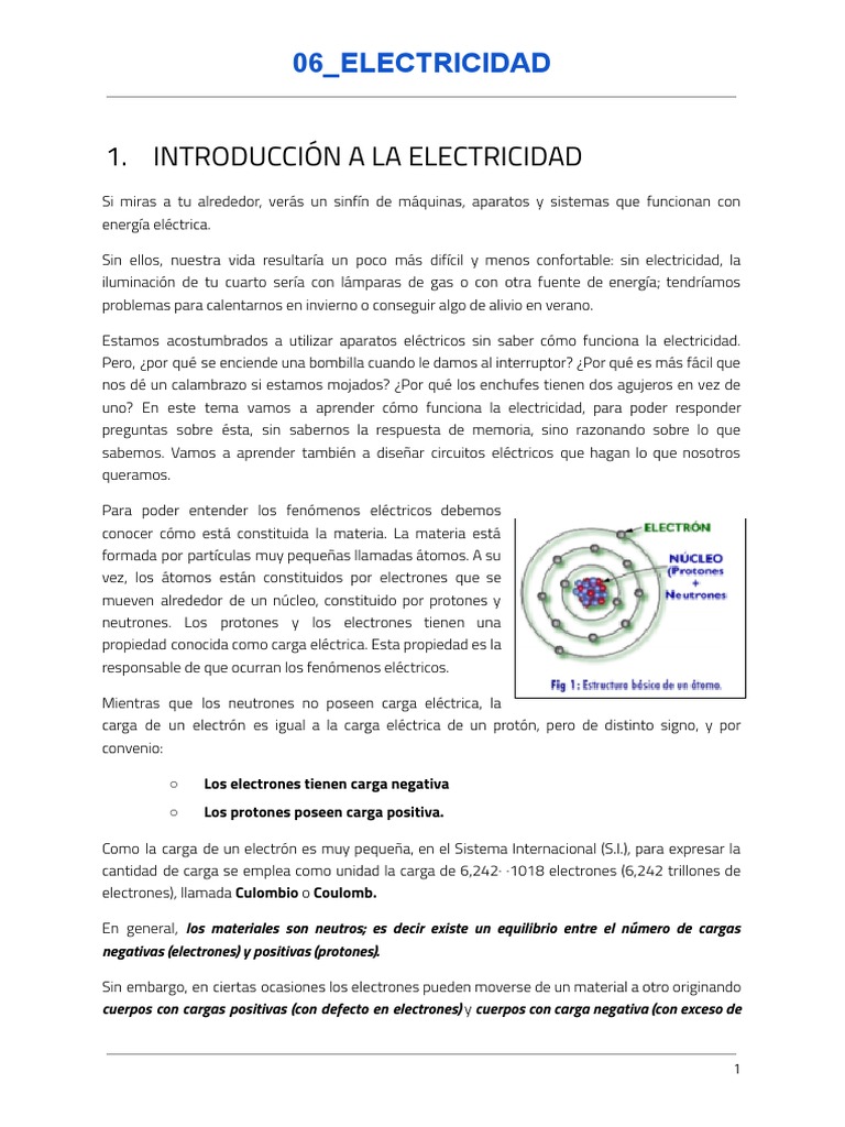 01 Introduccion Electricidad | PDF | Corriente eléctrica | Electricidad