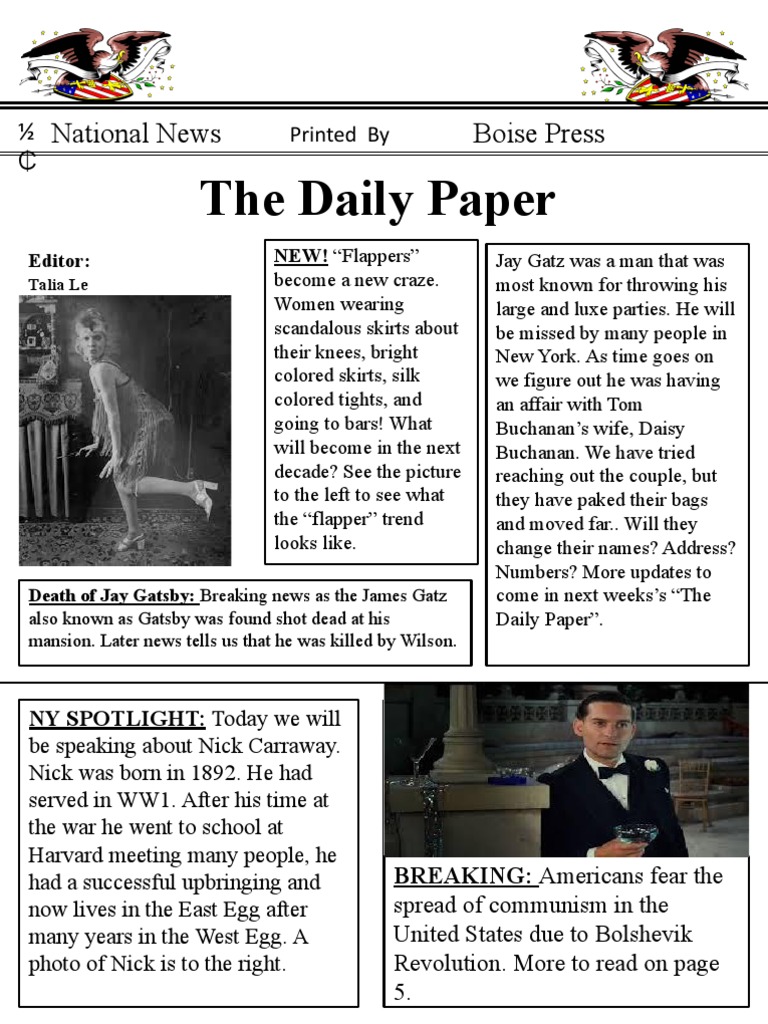 Newspaper - The Great Gatsby | PDF