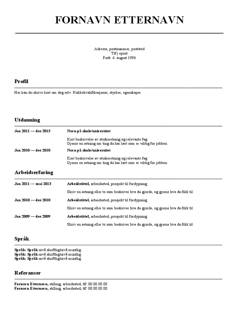Fornavn Etternavn - : Profil | PDF