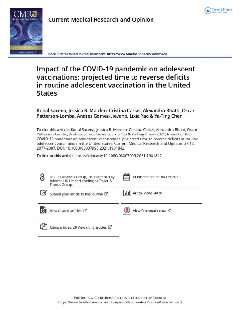 Impact of The COVID 19 Pandemic On Adolescent Vaccinations Projected ...