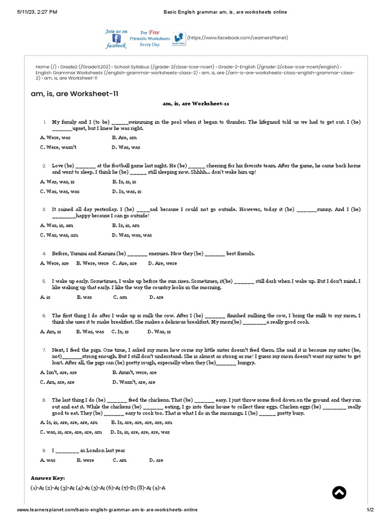 Basic English Grammar Am, Is, Are Worksheets Online | PDF
