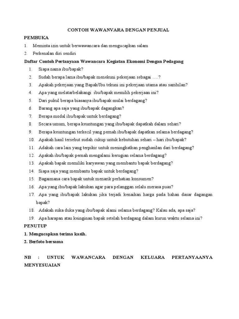 Contoh Pertanyaan Wawancara Pedagang | PDF