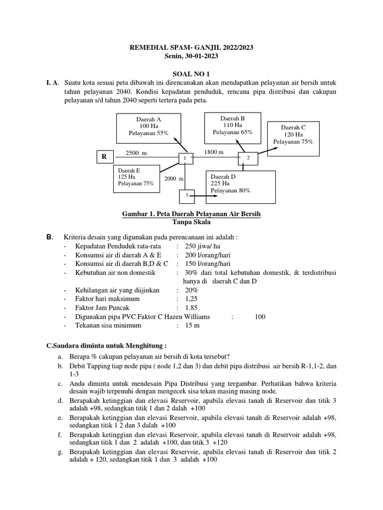 SOAL PERENCANAAN DISTRIBUSI - REMEDIAL UAS - SPAM Ganjil 22-23 | PDF | Griya & Taman
