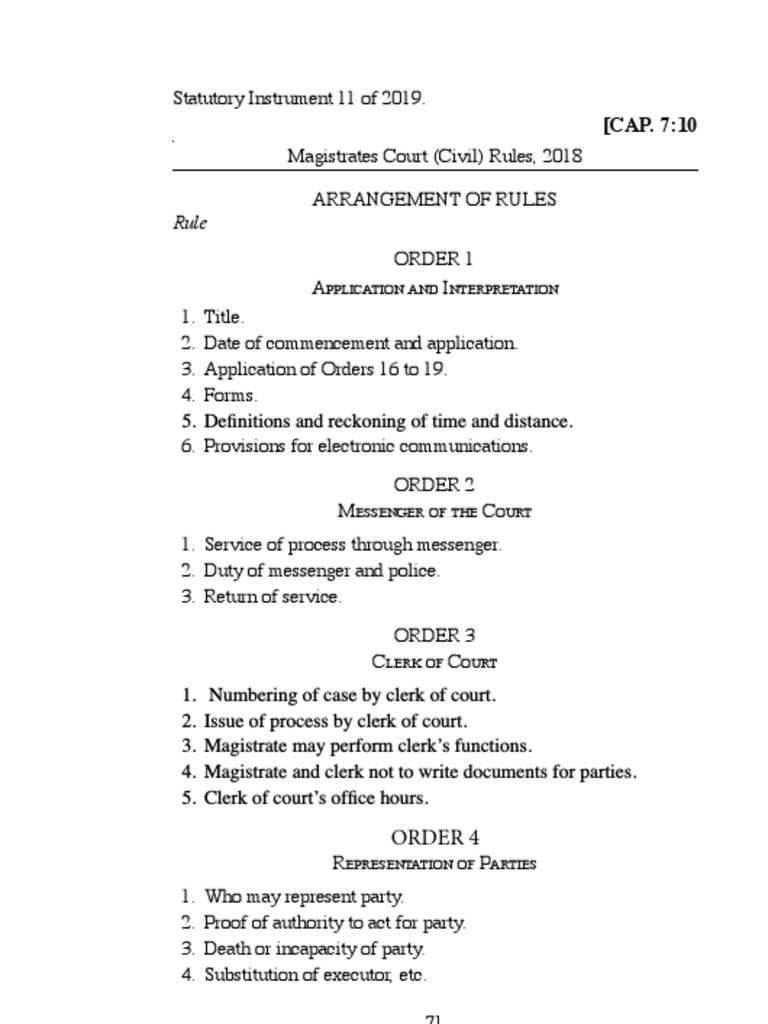 S.I. 11 of 2019 Magistrates Court (Civil) Rules, 2018 | PDF | Service ...