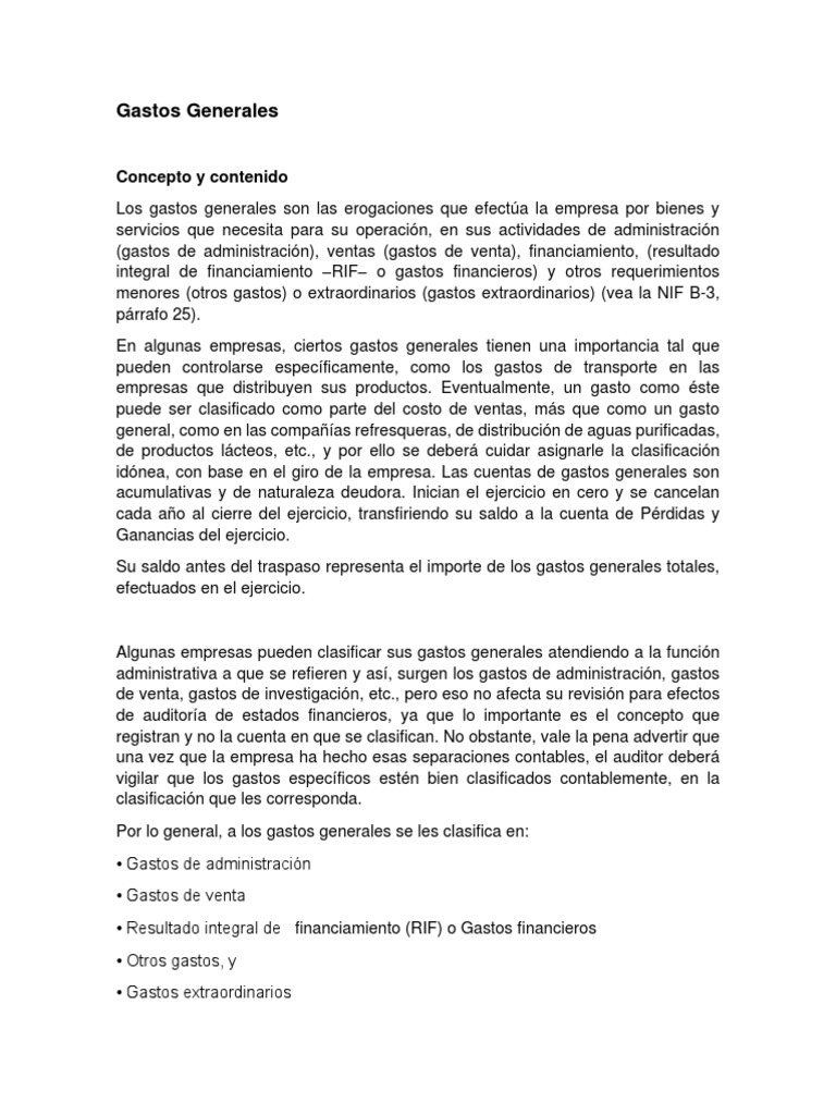 Clasificación y Control de Gastos Generales | PDF | Contabilidad