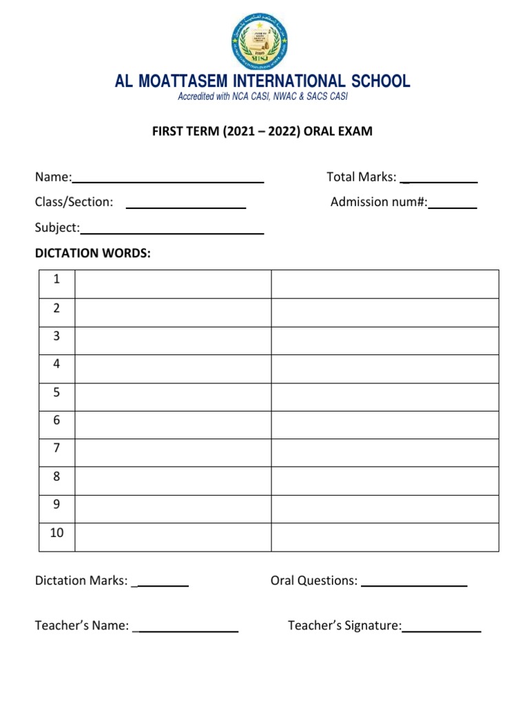 Oral Dictation Form | PDF