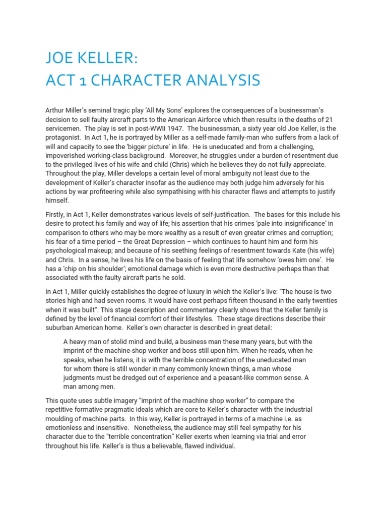 Joe Keller: Act 1 Character Analysis | PDF