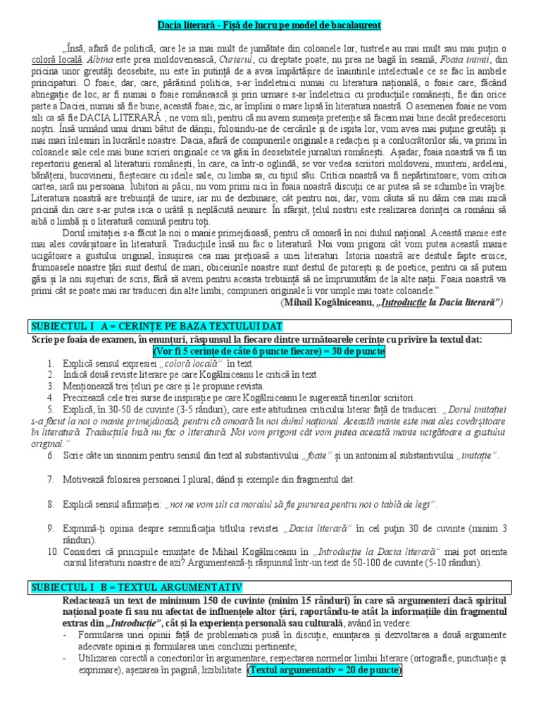 Dacia literară model bac | PDF