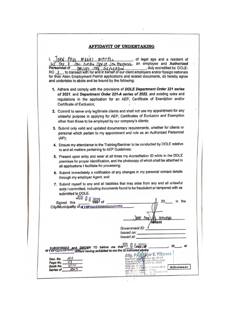 Affidavit of Undertaking | PDF