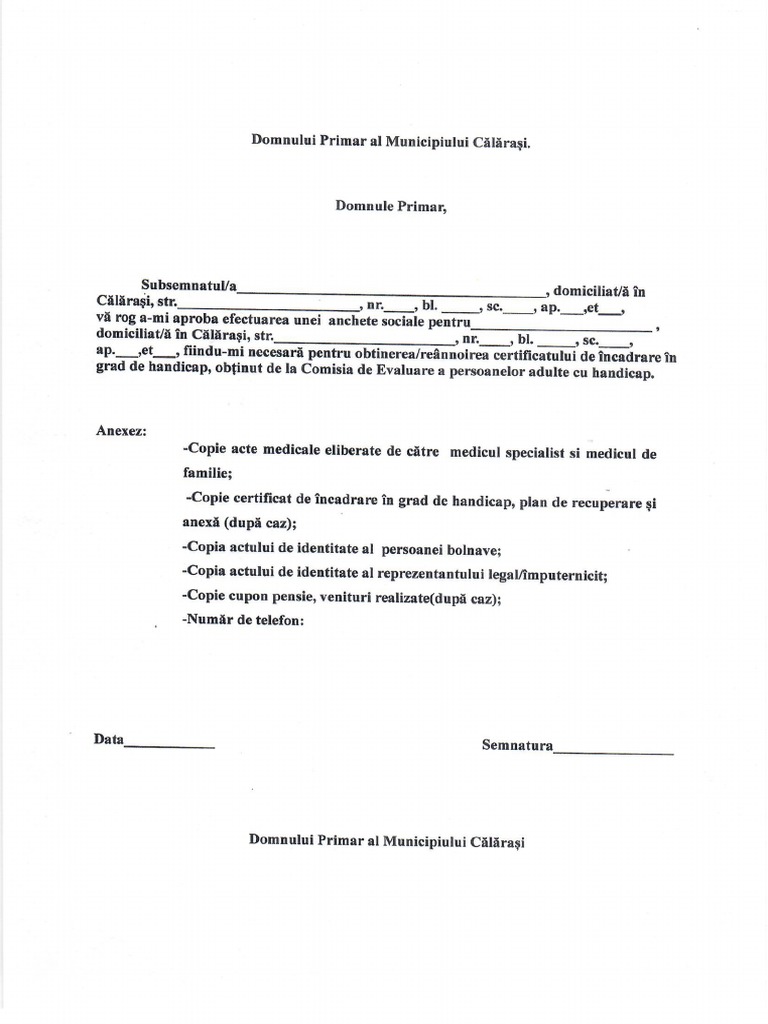 Cerere Obtinere Certificat Grad de Handicap-Adult | PDF