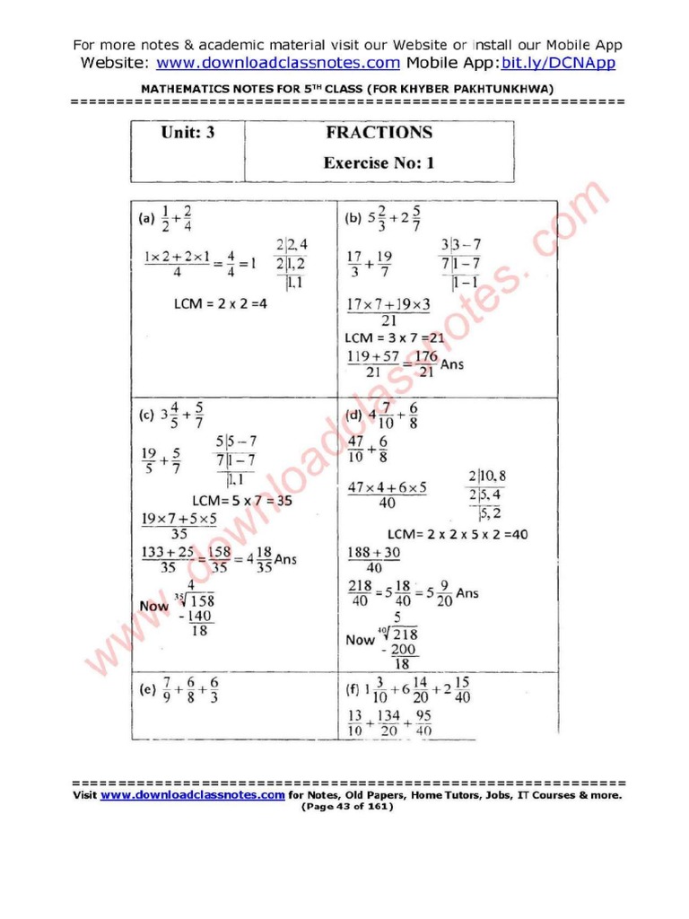 Class 5 KPK Mathematics Unit 3 | PDF